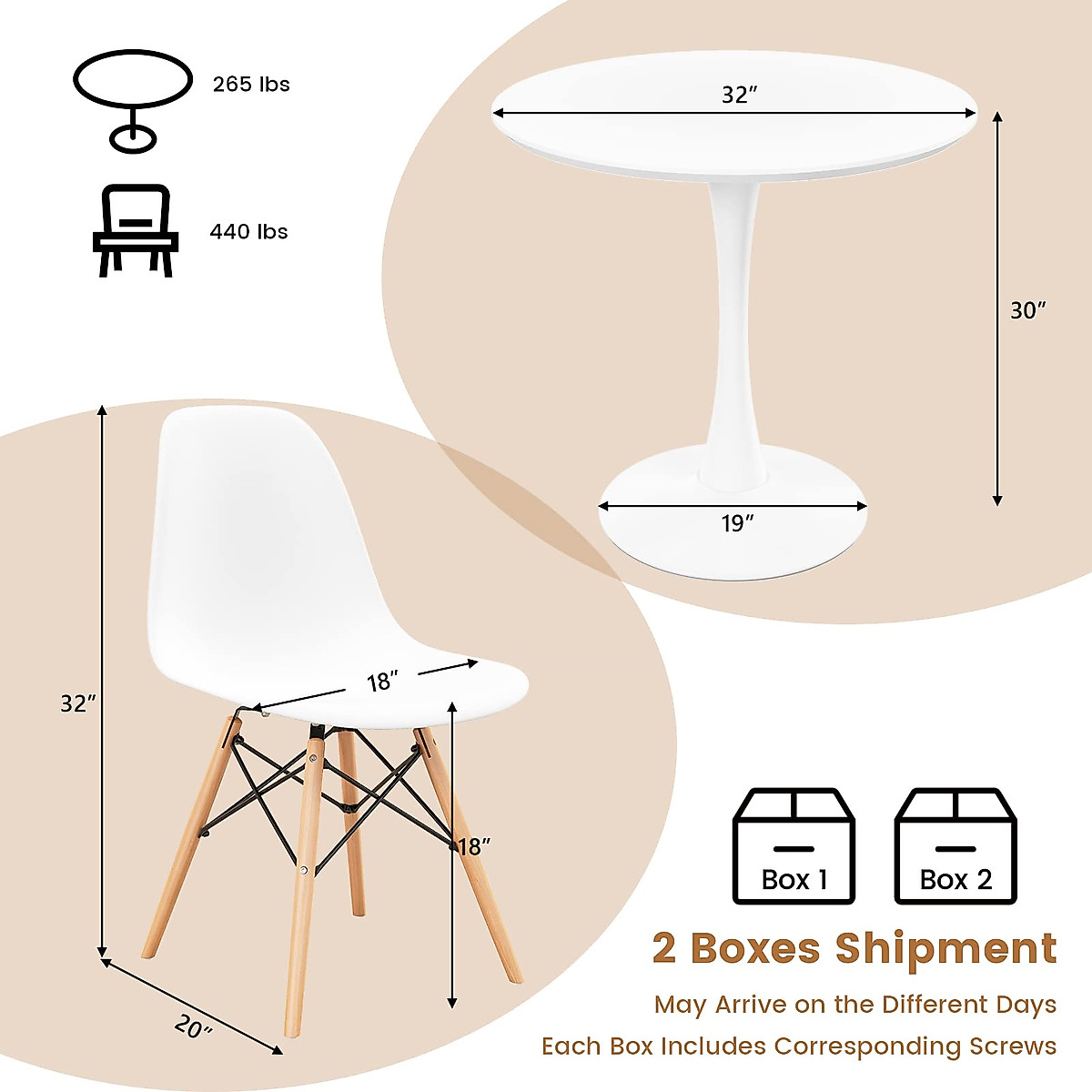 Giantex 3-Piece Dining Table Set for 2 - Kitchen Table Chairs Set with 32” Round Table, Dining Chairs, Dinette Table Set for Small Spaces, Breakfast Nook Table Set, Dining Room Table Set (White)