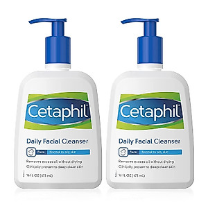 Face Wash by Cetaphil, Daily Facial Cleanser for Combination to Oily Sensitive Skin, 16 Ounce Pack of 2, Gentle Foaming Deep Clean Without Stripping