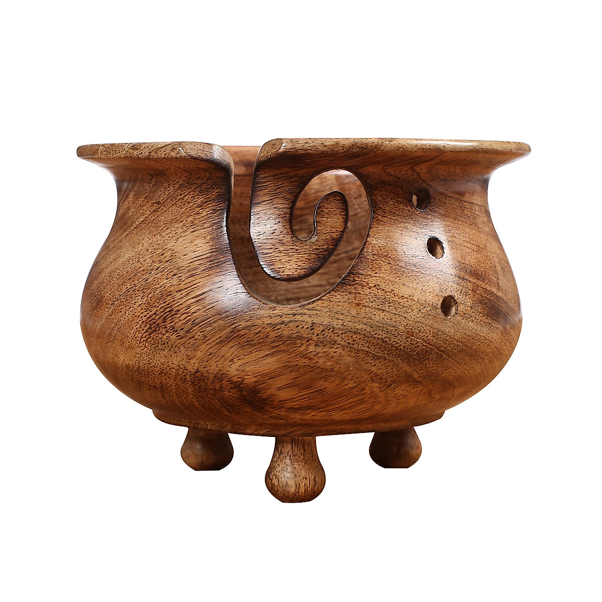 WINLAY Yarn Bowls Yarn Storage Bowl with Carved Holes & Drill,Knitting Crochet Accessories, 6LxW6x5H - Inch