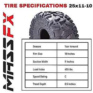 MASSFX QL ATV UTV 25x11-10 Rear Tire 25" 25x11x10 6Ply (2 Pack)