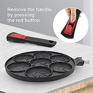 RANXINGST Pancake Pan 7 Holes, Non Stick Mini Crepe Pan with Detachable Handle, Pancake Mold for Kids, Oven Safe, Black