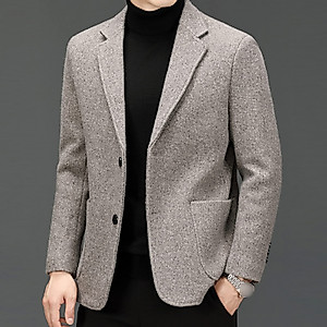 Men Casual Wool Blend Suit Blazer Herringbone Tweed Two Button Business Jacket Lightweight Wedding Sport Coat (Brown,4X-Large)