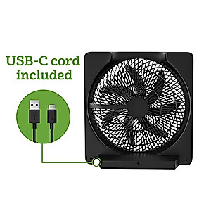 HOLMES 10" Personal Fan, Rechargeable Battery, 3 Speed Settings, Lightweight and Portable, USB Cable, Carrying Handle, Home and Office, Black Finish