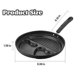 Egg Frying Pan, 3 In 1 Nonstick Egg Steak Pan for Home, Divided Omelette Pan Flat Bottom for Pancakes, Bacon&Sausage,Healthy Coating Cookware Skillet Pan for Gas Stove and Induction Cooker (Black)