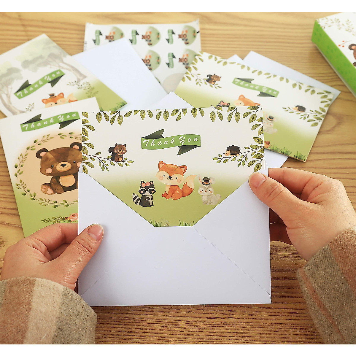 SUPREME IMPRESSION Baby Shower Thank You Cards - 36 Pack of Cute Woodland Forest Animals Thank You Notes with Envelopes and Stickers | Perfect for Kids Birthday or Baby Showers
