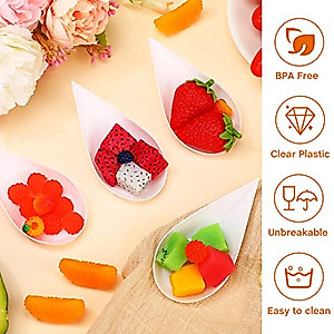 300 Pcs 4 Inch Tear Drop Mini Appetizer Plates Plastic Spoons Catering Supplies Small Mini Spoons Tasting Spoons Appetizer Dishes Mini Dessert Bowls Dessert Spoons Disposable Spoons for Party (White)