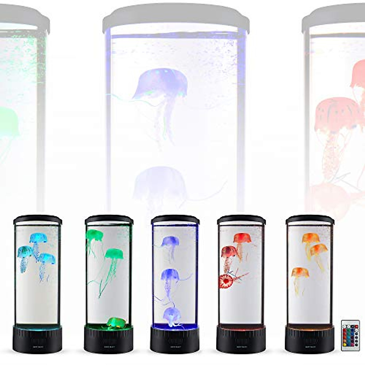 SensoryMoon Large LED Jellyfish Lava Lamp Aquarium - Electric Round Jellyfish Tank Mood Light with 3 Fake Glowing Jelly Fish, 20 Color Changing Remote, Ocean Wave Projector - Plug in Kids Night Light