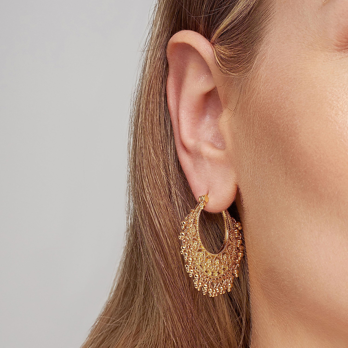 MORGAN & PAIGE Bronze 18K Yellow Gold Plated Indian Earrings for Women - Chandbali Gold Hoop Earrings Indian Jewelry, Heart Chandelier Boho Earrings for Women Hypoallergenic Earrings 1.5"