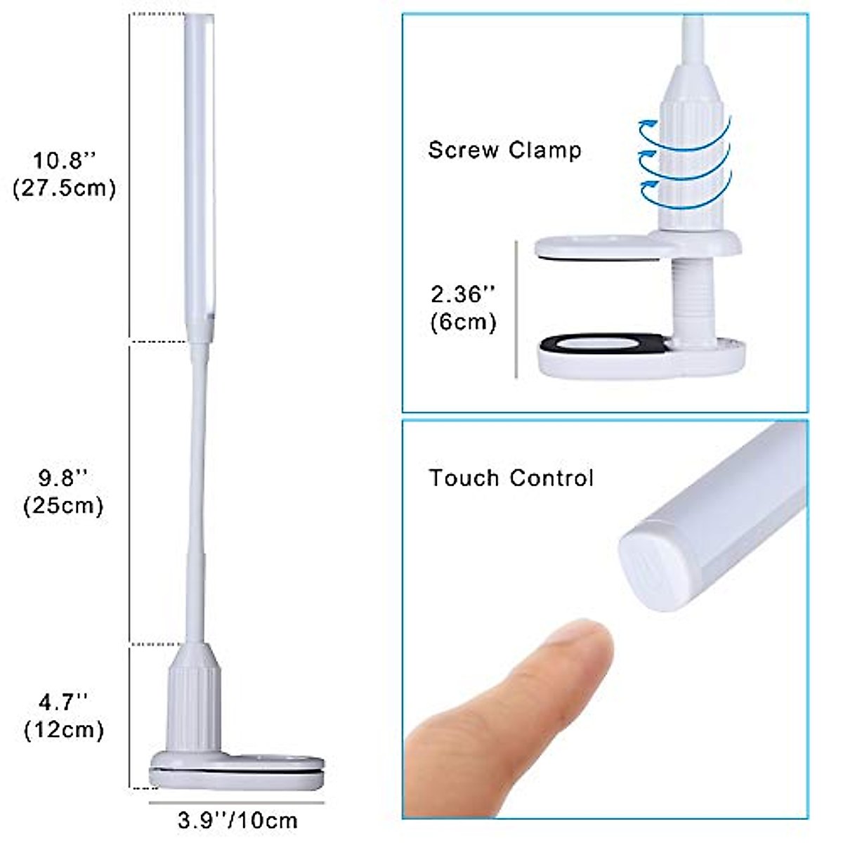 PSIVEN LED Desk Lamp, Clamp on Desk Light, Eye-Caring Gooseneck Clip on Light, 3 Color Modes, Stepless Dimming - Highly Adjustable Clamp Task Lamp/Table Lamp for Reading, Sewing, Drafting, Office
