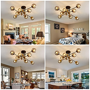 SZXYKEJI 8 Light Glass Globe Ceiling Light Black and Gold Mid Century Flush Mount Sputnik Light Fixture Bubble Chandelier Living Room Farmhouse for Dining Room Kitchen Bedroom.