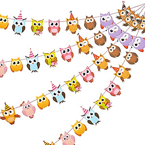 4 Pieces Owl Birthday Banners Colorful Owl Flag Banners Owl Print Bunting Banner Owl Themed Party Decorations for Baby Shower Birthday Party Supplies