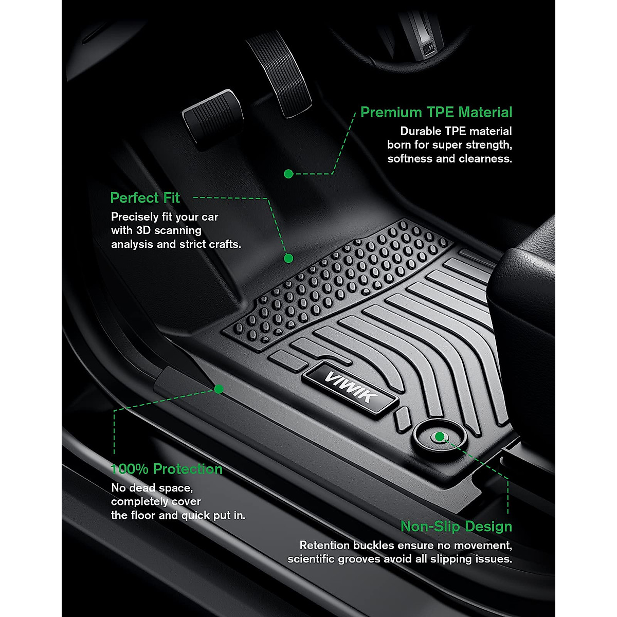 VIWIK Floor Mats Compatible for 2012-2018 Focus, Car Mats All Weather Protection Floor Liners Full Set Include 1th and 2nd Row Front & Rear, TPE Black
