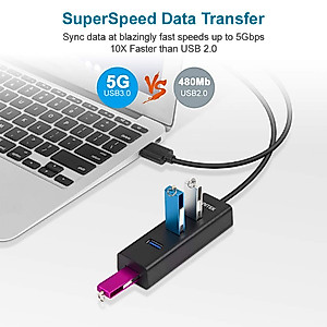 [Bundle] Unitek 4-Port USB 3.0 Hub Long Cable with Micro USB Charging Port and USB C Hard Drive Adapter