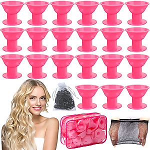 36 Pcs Magic Hair Rollers Heatless Silicone Hair Curlers 0.79 inch Self Grip DIY Hair Styles for Long Medium Short Hair Women Girls with 1 Net Cap 1 Zipper Bag 100 Rubber Bands Pink