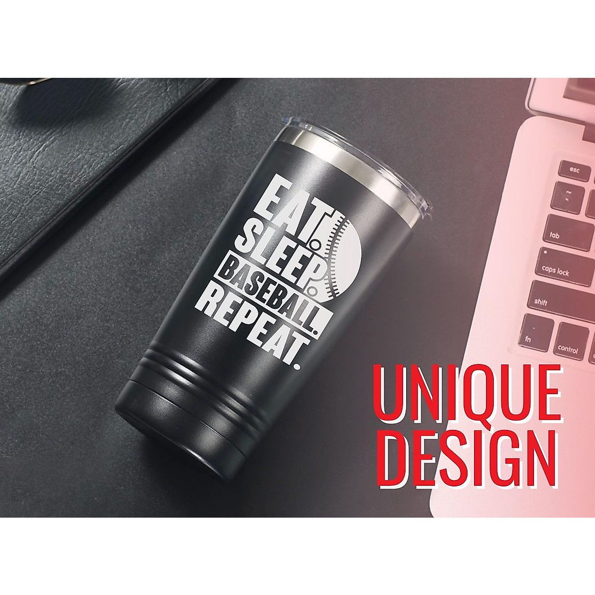 Onebttl Baseball Lovers Gifts, Baseball Gifts for Coach, Men, Dad on Birthday Christmas, 20oz Stainless Steel Tumbler - Eat Sleep Baseball Repeat, Black