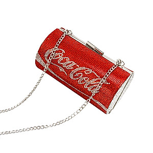 Mogor Rhinestone Crystal Sparkly Clutch Bling Glitter Purse Crossbody Shoulder Evening Handbags with Red Letter for Women