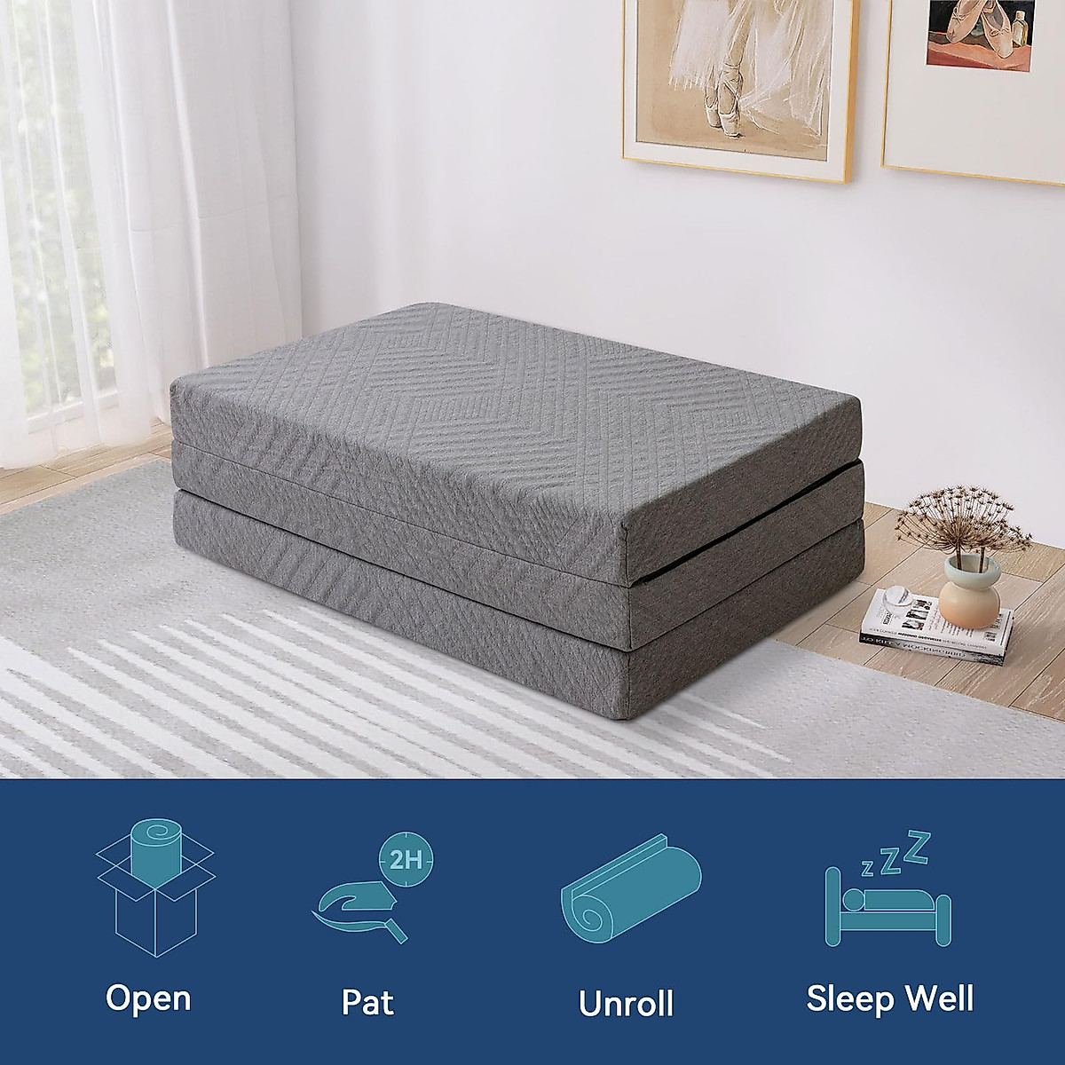 Hcore Folding Mattress Twin XL, 4 Inch Foldable Trifold Memory Foam Mattress with Bag, Portable Mattress Topper for Floor, Camping, Guest, CertiPUR-US Certified, 80"x 38" x4"