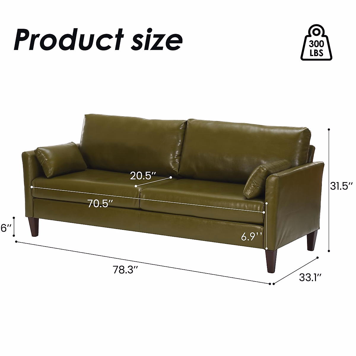 STARY 78" Faux Leather Comfy Couch for Living Room Sofas, Green