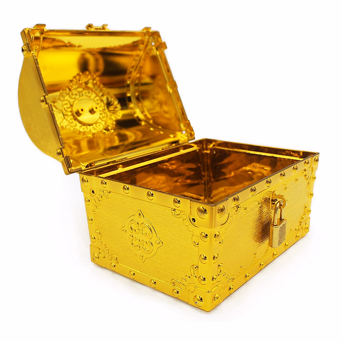 Pemalin Kids Pirate Treasure Chest Large Size Storage Box, Gem-encrusted Gold Decorative Chest with Lock and Key for Kids Birthday, Halloween, Christmas Pirate Party Favors