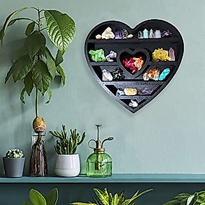 Neegaurd Wood Crystal Display Shelf for Stones Wooden Heart Shaped Shelf for Crystals and Stones Black Crystal Holder Crystal Organizer Shelf for Living Room, Bed Room (Heart Shape)