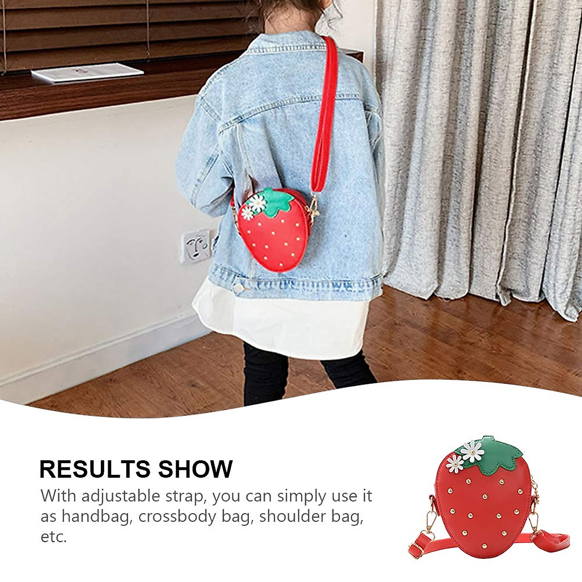 Amosfun Strawberry Shape Shoulder Mini Bag Novelty Cute Handbag Clutch Fruit Shaped Wallet Strawberry Coin Purse Crossbody Bag for Women Girl