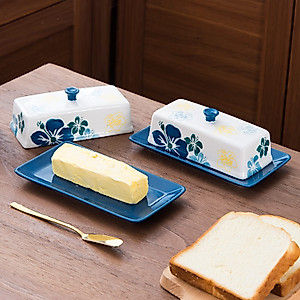 SAGOSKAT Butter Dish Ceramic Butter Keeper Butter Dish with Lid, Butter Container, Dishwasher Safe, Blue