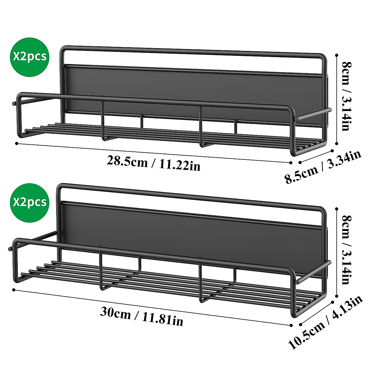 HuggieGems 4 Pack Magnetic Spice Rack Organizer for Refrigerator and Microwave Oven, Metal Fridge Shelf for Kitchen, Black