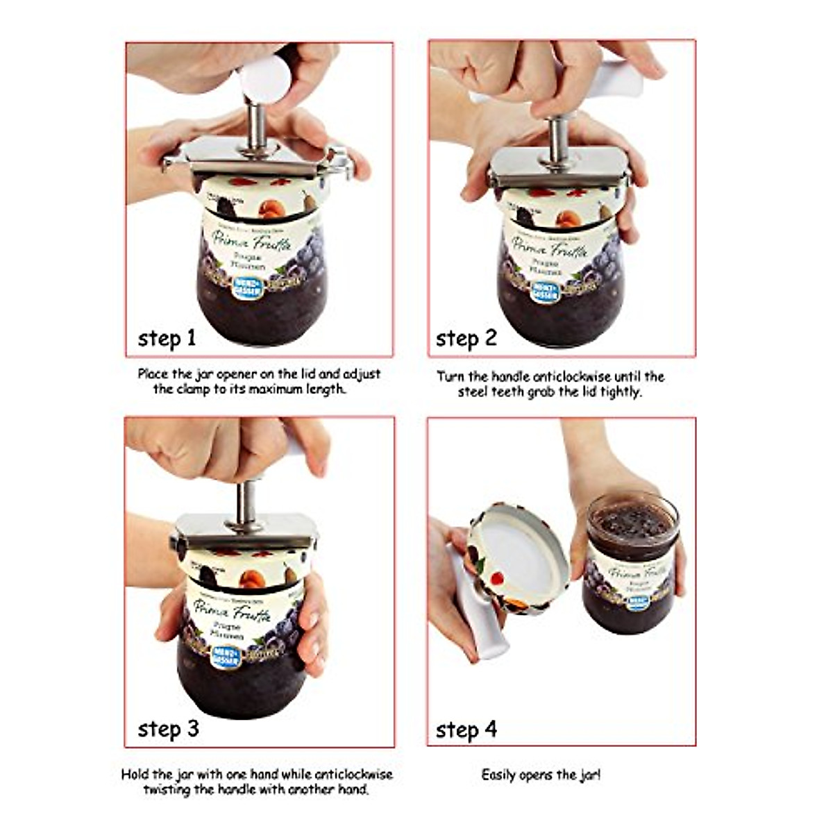 ShengHai Adjustable Professional Jar Opener Stainless Steel Spiral Design Suitable for Opening 1-4 inches Bottle Can, Supporting Those with Limited Hand Movement Kitchen Tool