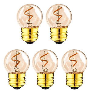 Qixivcom 2W G40 LED Filament Light Bulb Dimmable(5-Pack)- E26 Mini Led Bulb 120V 20W Equivalent LED Edison Light Bulb 2200K Warm White Decorative Lights Bulb Amber Glass Outdoor Lighting for Bar Home