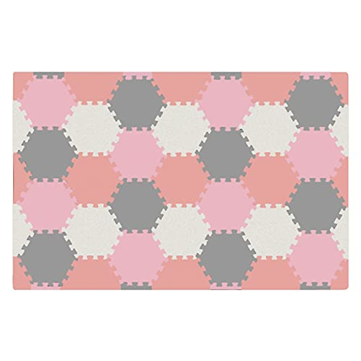 Hexagon Floor Mat Activity Mat Floor Foam Tile for Crawling, Tummy Time, and Playing 4x6 Feet Ultra Thickness Playmat for Infants and Toddlers for Nursery Room 2 Patterns in 1 (Pink White Gray)