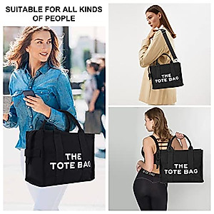 Canvas Tote Bags for Women, Travel Shoulder Bag, Crossbody Hobo Bag, Women Handbag, Tote Purse with Zipper, for Travel, School, Work (Canvas - Black)