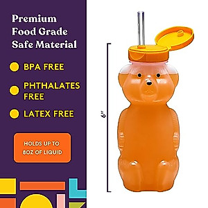 Special Supplies Honey Bear Straw Cup with Long Straws, 6 Pack, Squeezable Therapy and Special Needs Assistive Drink Containers, Spill Proof and Leak Resistant Lids