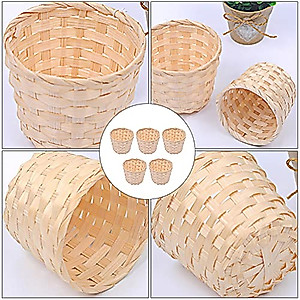 HANABASS 5pcs Desktop Weaving Storage Basket, Small Household Wood Woven Storage Box for Debris Crafts Toys Jewelry Organizer Desk Decoration Desktop Flower Pot Garbage Can