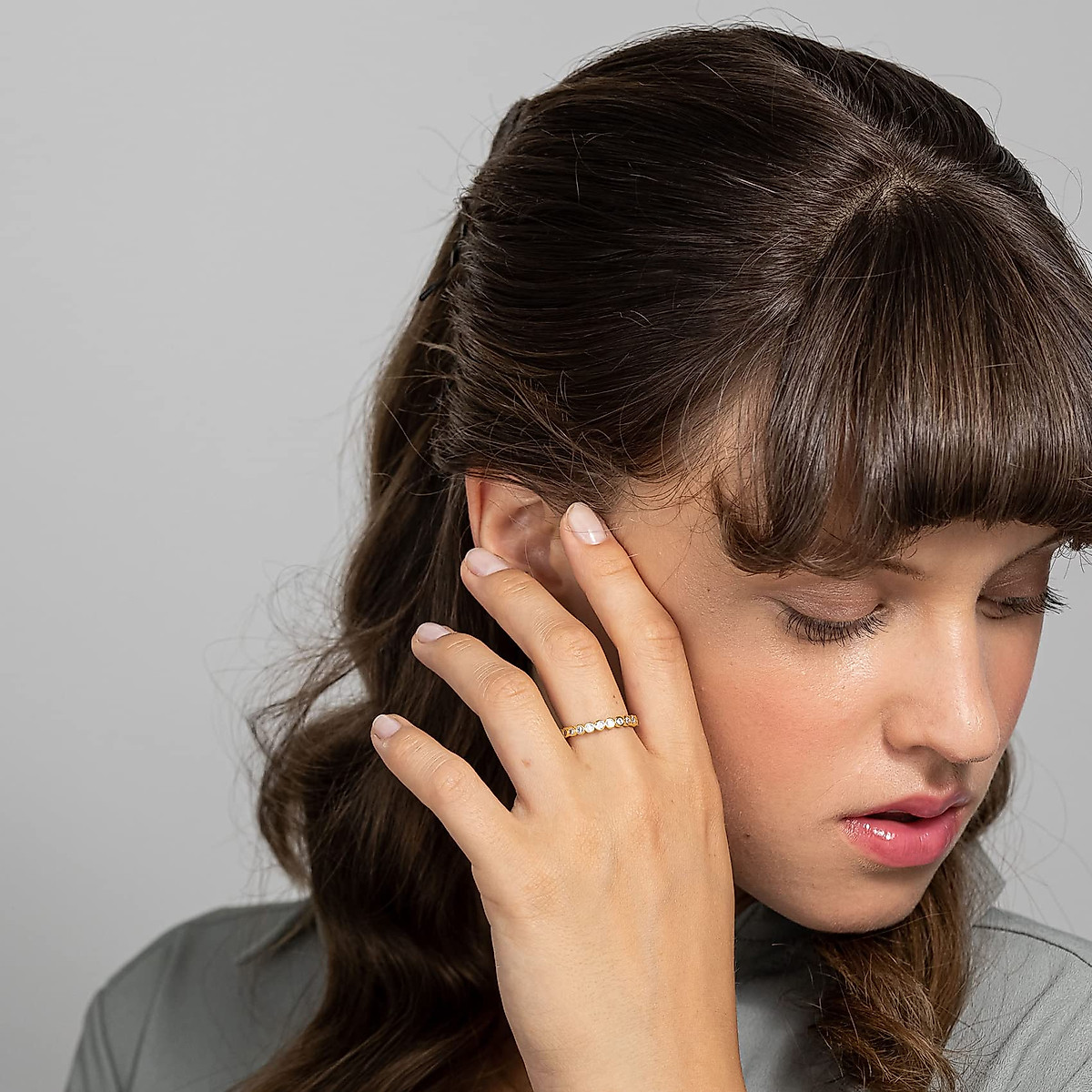 PAVOI 14K Yellow Gold Plated Rings Cubic Zirconia Love Ring | 2.8mm Stackable Rings for Women | Yellow Gold Rings for Women Size 9