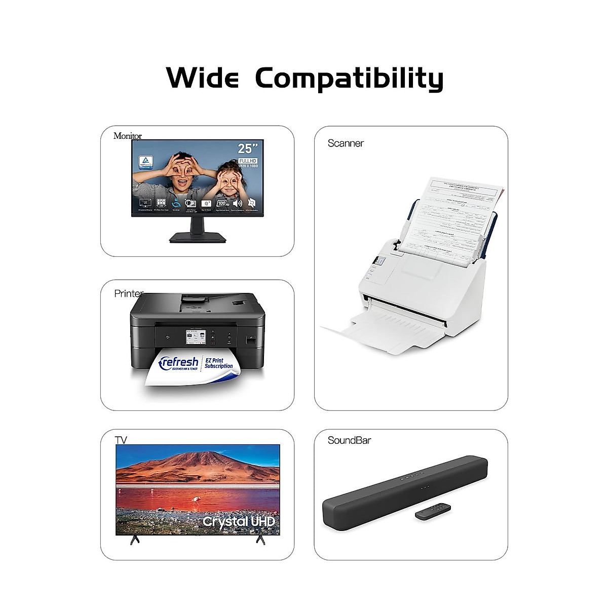 2 Prong TV Power Cord Cable Replacement for LG TCL Samsung Insignia Sony Sharp JVC Toshiba Hisense Roku LCD LED Smart HD TV