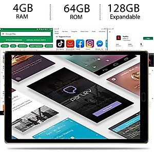 2023 Newest Tablet with Keyboard 10 Inch, Android Tablet Newest Octa-core Processor, 64GB ROM + 4GB RAM Storage, 256GB Expandable, 2 in 1 Tablet with Dual WiFi network, 1920x1200 HD Display -Gold
