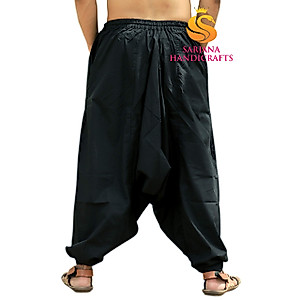 SARJANA HANDICRAFTS Men's Cotton Harem Yoga Baggy Boho Pants (as1, Alpha, one_Size, Regular, Regular, Black1)