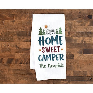 CANARY ROAD Personalized Home Sweet Camper Waffle Weave Dish Towel | Personalized Kitchen Towel | Travel Trailer Gift | Camper Accessories | Personalized Dish Towel | Camper Decor