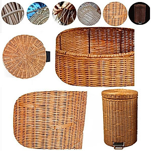 Wicker Trash Can with Lid Bathroom, Removable Liner Bucket Wastebasket, Slow Down Silent Pedal Garbage Bin with Lid, Round Rattan Garbage Can Trash Bin for Bathroom Living Room Kitchen ( Color : Yello