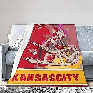 NALIO Kansas City Flannel Throw Blanket ，Football Style Pride Paint Travel Blanket Gifts for Men Women Boy Decor Sofa Bed 50"x40"