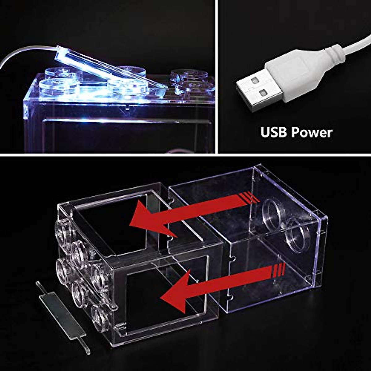 Small Betta Fish Tank, Aquarium Tank Kit with LED Lighting, 3/5 Gallon Stackable Beta Fish Tank Set, Fish Bowl Accessories for Turtle Reptile Shrimp Moss Crab Insects Habitat as Decoration