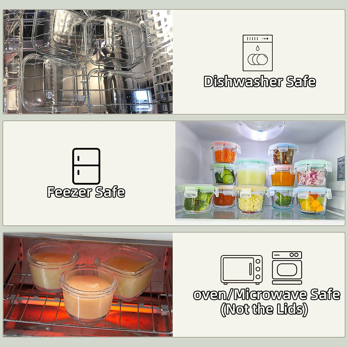 24 Pack Small Glass Containers with Airtight Lids, Food Storage Containers with 6 Color Lids, Glass Food Jars for Snacks, Fruit & Veggie Puree, 4oz