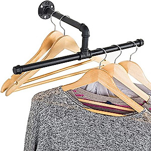 wuxiuqi Industrial Pipe Floating Clothing Rack Wall Mounted Hanging Rod Clothes Display Stand Rustic Metal Garment Bracket Frame