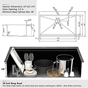 33 Black Drop In Kitchen Sink Workstation-VASOYO 33x22 Inch Drop n Topmount Kitchen Sink Gunmetal Black Stainless Steel Sink 16 Gauge 10 Inch Deep Single Bowl Kitchen Sink with Cutting Board&Colander