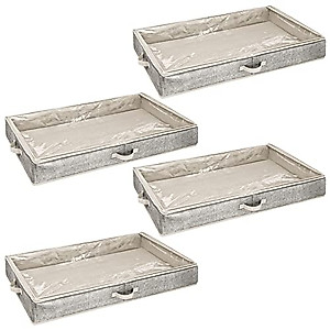 mDesign Soft Fabric Under Bed Storage Organizer Holder Bag for Clothing, Accessories, Linen - Easy-View Top Panel, Attached 2-Way Zippered Lid, Side Handles - 4 Pack - Black/Cream/Beige