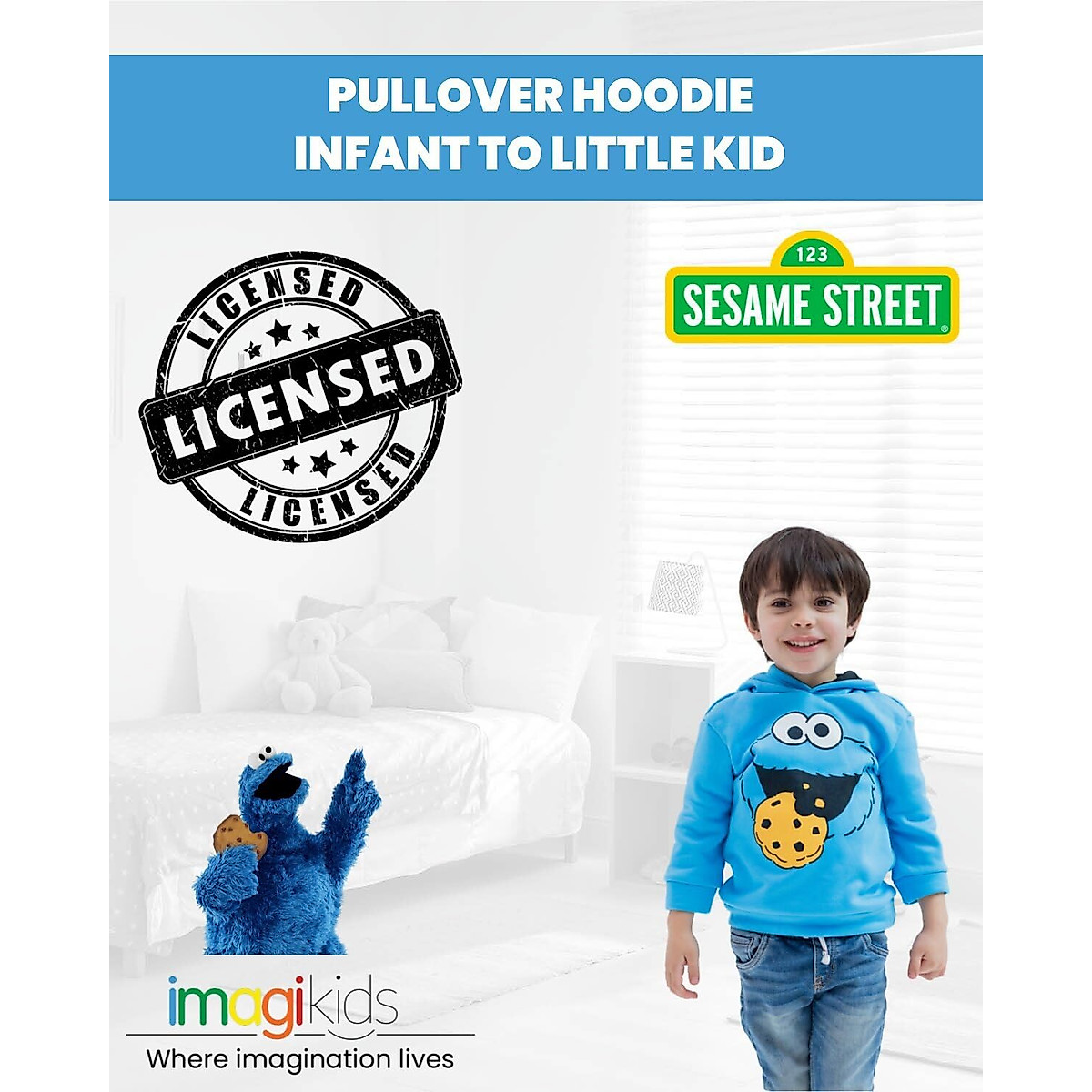 Sesame Street Cookie Monster Toddler Boys Fleece Pullover Hoodie 5T