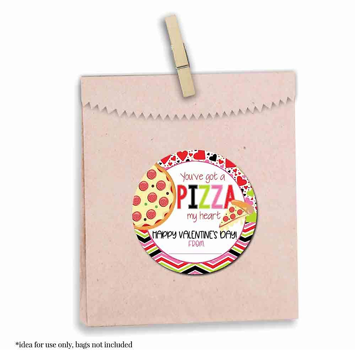 Piece of My Heart Fun Pizza Themed Valentine Party Favor Sticker Labels for Kids, 40 2" Party Circle Stickers by AmandaCreation, Great for Classroom Valentines, Envelope Seals, Gifts, Treats