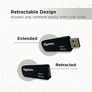 GIGASTONE V30 64GB USB 2.0 Flash Drive, Retractable Sliding Design Pen Drive, Carbon Fiber Style Thumb Drive, Reliable Performance & Durable