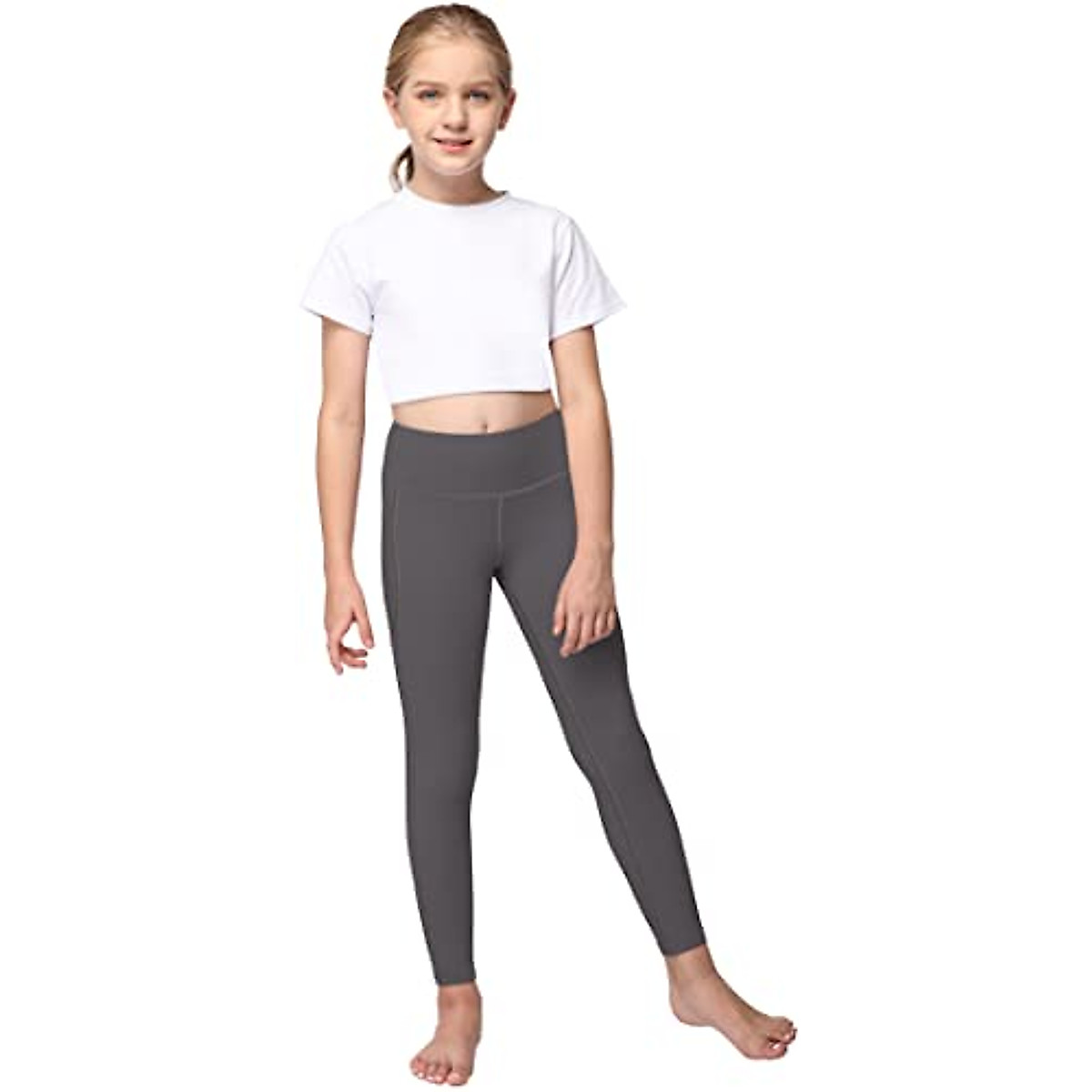 Yoga Active Leggings for Girls with 2 Pockets - Kids Workout Yoga Pants for Athletic (Pack of 4)