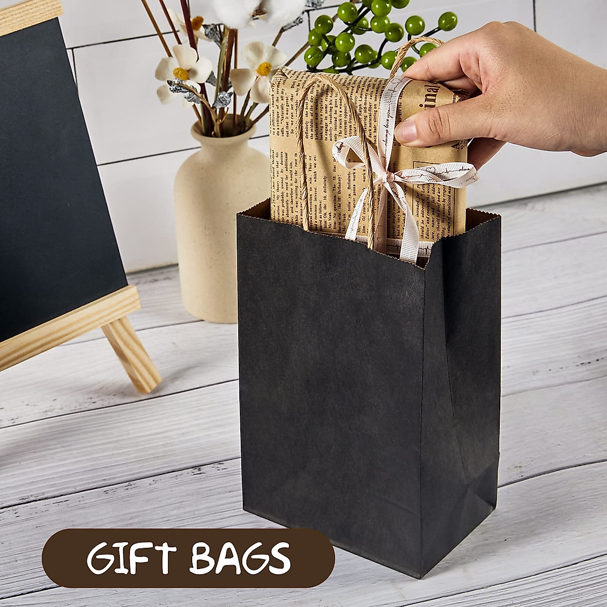 90 Pack | Paper Gift Bags with Handles Bulk, 8x4.5x10.8 Inch Large White Kraft Paper Bags, Paper Shopping Bags, Christmas Kraft Gift Bags, Birthday Gift Bags for Restaurant, Takeout, Business.